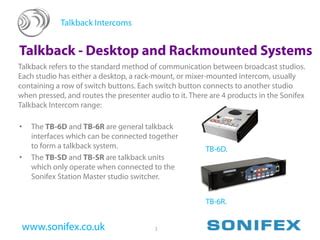 Sonifex Talkback Stationmaster Hybrids Signalled PDF Digital Audio Computer Software And