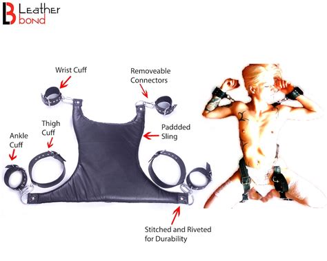 Cowhide Leather Sex Posture Sling With Wrist Ankle Thigh Cuffs And Connectors Restraint