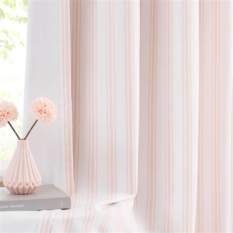 Zjdecor Pink White Striped Window Curtains 63 Inches Long