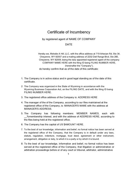 50 Best Certificate Of Incumbency Samples Free Templatelab