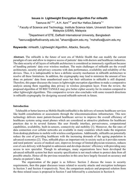 PDF Issues In Lightweight Encryption Algorithm For MHealth