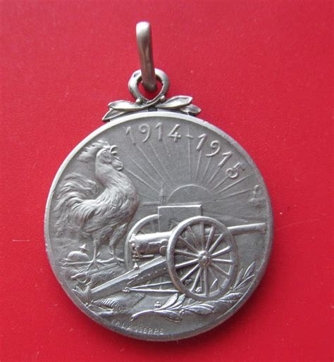 Antique Wwi French Silver Medal Coq Gaulois Patriotic Pendant Dated