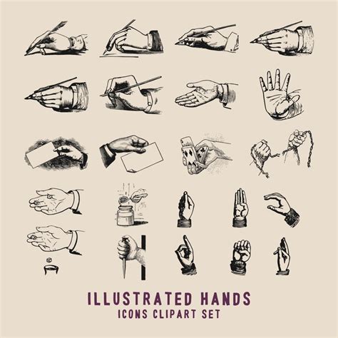Premium Vector Illustrated Hands Icons Clipart Old Retro Vintage