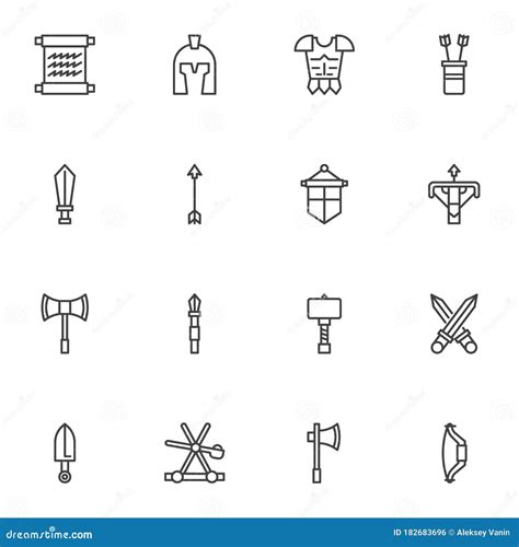 Medieval Knight Line Icons Set Stock Vector Illustration Of Knight Outline 182683696