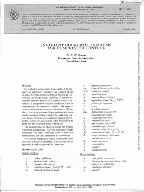 Invariant Coordinate Systems For Compressor Control Pdf Reynolds