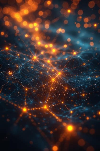 Premium Photo Abstract Glowing Orange And Blue Neural Network With Glowing Dots And Lines