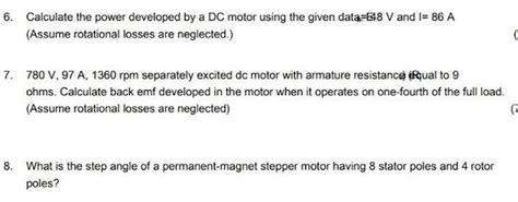 Solved Calculate The Power Developed By A DC Motor Using Chegg