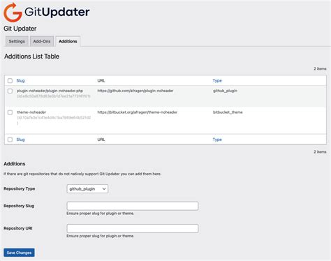 Git Updater Additions Git Updater
