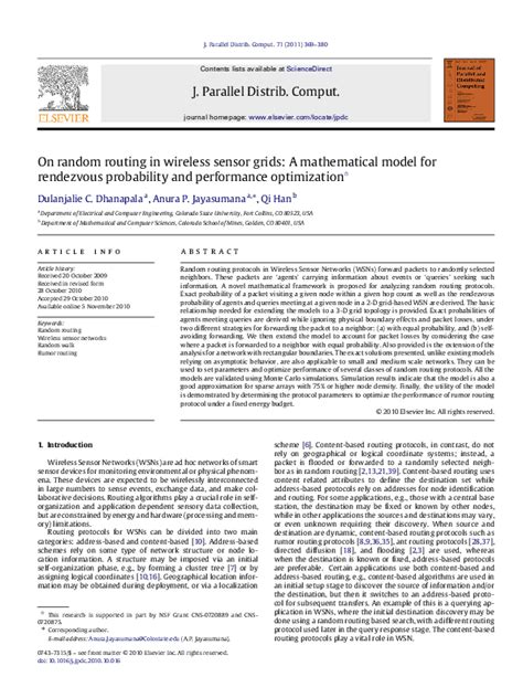 Pdf On Random Routing In Wireless Sensor Grids A Mathematical Model For Rendezvous