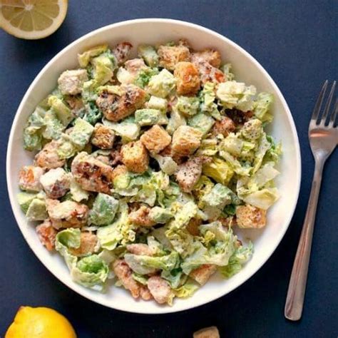 Healthy Grilled Chicken Caesar Salad With Avocado And A Light Yogurt