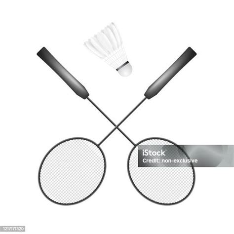 셔틀콕과 블랙 라켓 배드민턴 스포츠 장비 흰색 배경에서 격리된 벡터 그림 Championship에 대한 스톡 벡터 아트 및 기타 이미지 Championship 건강한