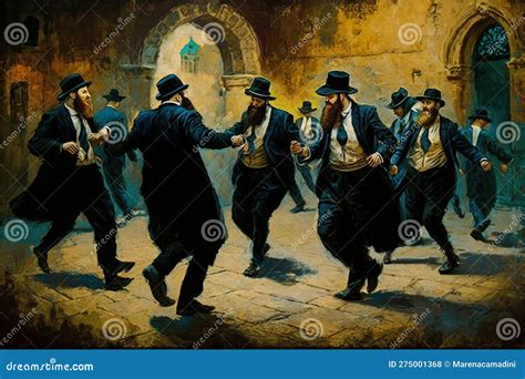 Chassidim Jewish Men Dancing In Jerusalem Stock Illustration Illustration Of Chef Basilico
