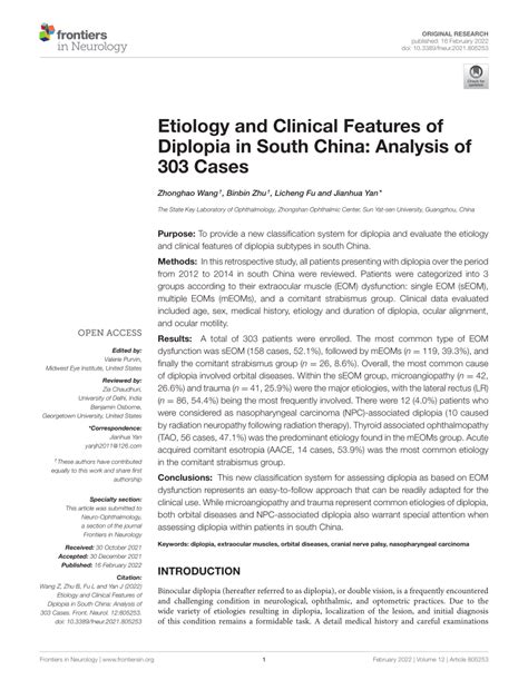Pdf Etiology And Clinical Features Of Diplopia In South China