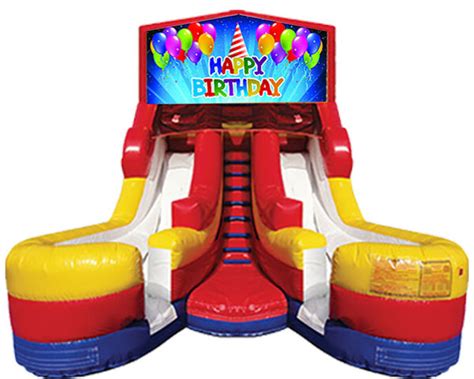 Happy Birthday Double Lane Water Slide Opt4 Alpha Jumpers