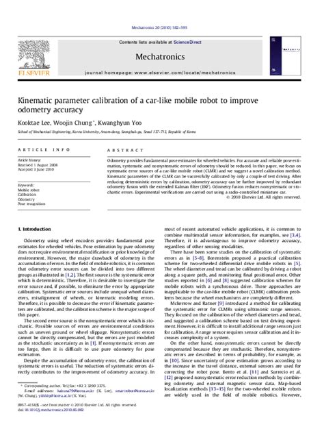 Pdf Kinematic Parameter Calibration Of A Car Like Mobile Robot To