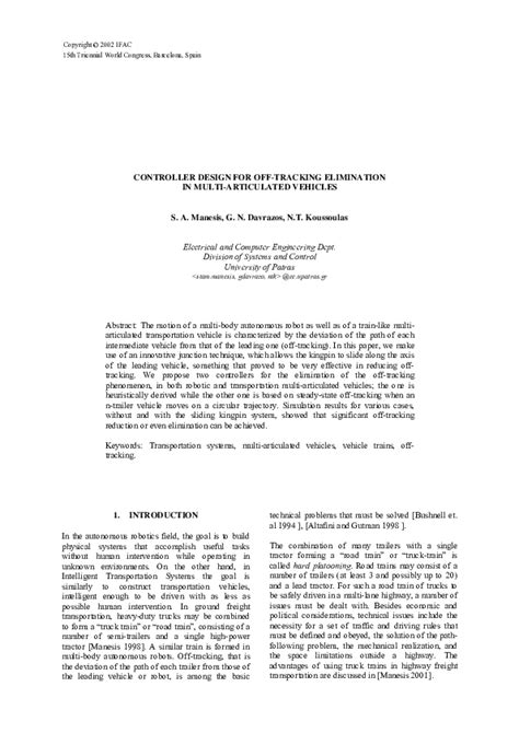 Pdf Controller Design For Off Tracking Elimination In Multi Articulated Vehicles