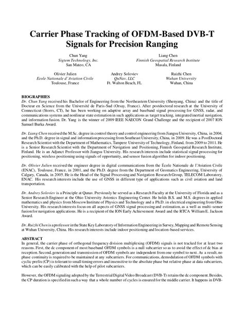 Pdf Carrier Phase Tracking Of Ofdm Based Dvb T Signals For Precision Ranging