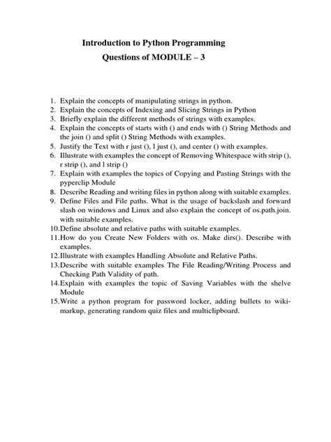 Pythom Module 3 Questions Pdf