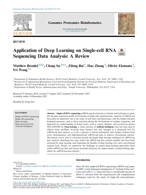 Application Of Deep Learning On Single Cell Rna Sequencing Data Analysis A Review Pdf Deep