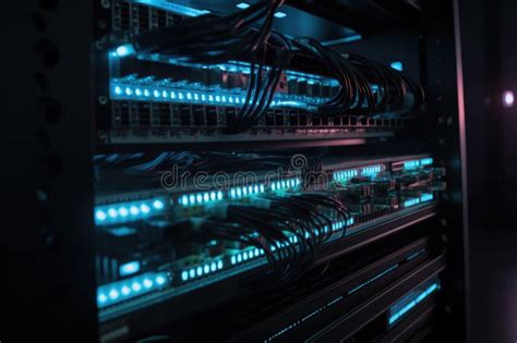 Close Up Of Server Rack With Blinking Lights And Cables Stock Illustration Illustration Of