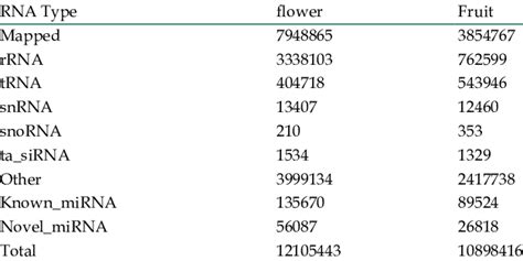 Small Rna Categorization In Camellia Oleifera Flower And Fruit Samples Download Table