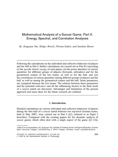 zengyuan yue mathematical analysis of a soccer game part ii energy