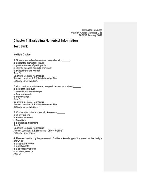 Test Bank For Applied Statistics I Basic Bivariate Technique Inspire