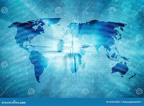 world map with binary numbers background stock illustration