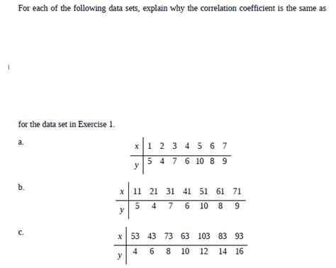 answered for each of the following data sets explain why the