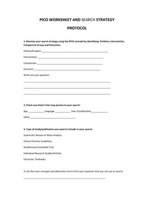 Sample Pico Research Pico Questions Adapted From The PICOT Questions Template Ellen Studocu