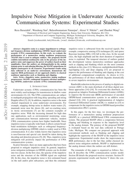 Pdf Impulsive Noise Mitigation In Underwater Acoustic Communication