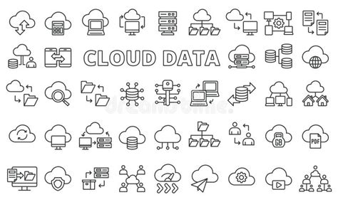 Cloud Data Icon Set In Line Design Data Storage Upload Download