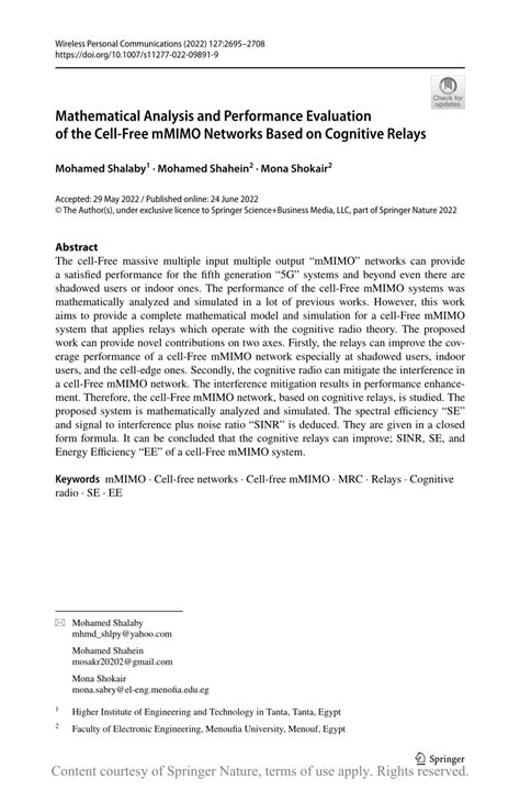 Mathematical Analysis And Performance Evaluation Of The Cell Free Mmimo Networks Based On