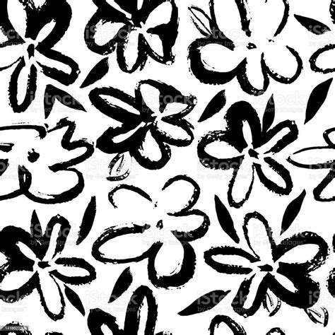 장식 디자인을위한 흰색 배경에 검은 색 꽃이있는 현대적인 추상적 인 이음새가 없는 패턴 개화기에 대한 스톡 벡터 아트 및 기타 이미지 개화기 검은색 과꽃 Istock