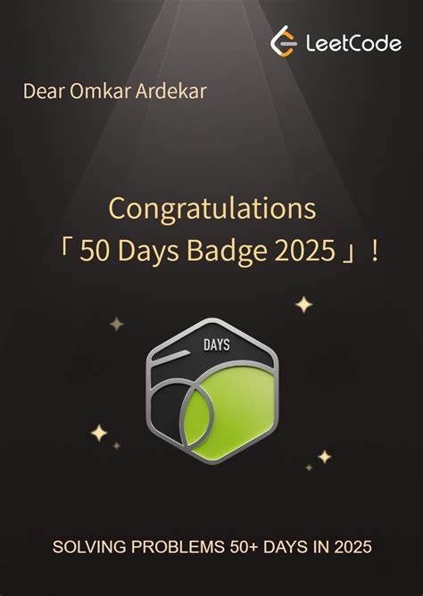 🎯 Solved Problems For 50 Consecutive Days Of 2025 On Leetcode 50 Days Omkar Ardekar