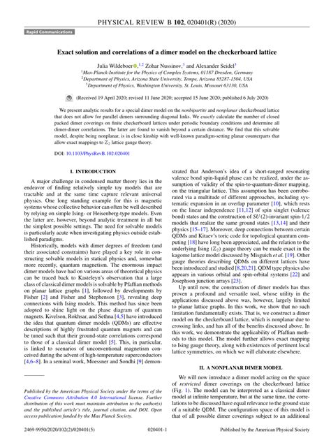 Pdf Exact Solution And Correlations Of A Dimer Model On The Checkerboard Lattice