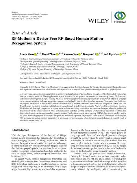Pdf Rf Motion A Device Free Rf Based Human Motion Recognition System