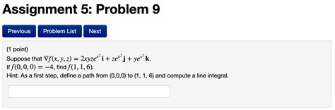 solved assignment 5 problem 9 previous problem list next 1