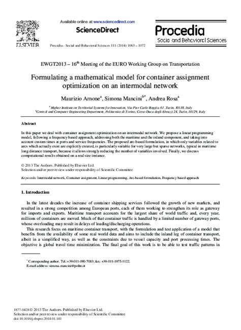 Pdf Formulating A Mathematical Model For Container Assignment