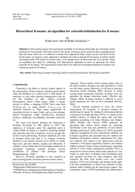 Pdf Hierarchical K Means An Algorithm For Centroids Initialization For K Means