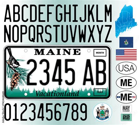 Maine Car License Plate Pattern Letters Numbers And Symbols Vector