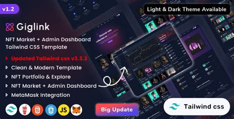 Giglink Tailwind CSS NFT Marketplace Admin Dashboard Template Graphicfort