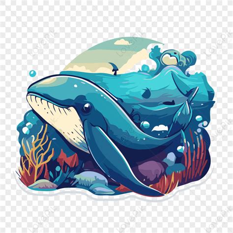 흰색 배경 일러스트 클립 아트에 바다 아래 만화 고래와 산호와 스티커 디자인 레이 션 벡터 Png 일러스트 무료 다운로드 Lovepik