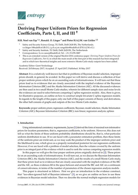 Pdf Deriving Proper Uniform Priors For Regression Coefficients Parts