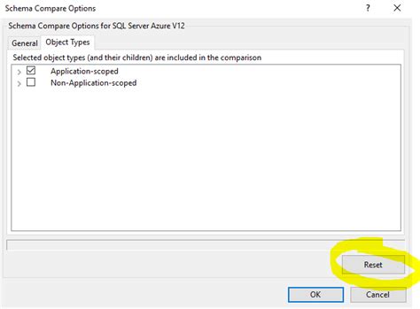 Add Reset Button For Schema Compare Options · Issue 5272 · Microsoft