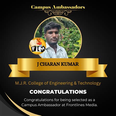 J Charan Kumar Charan On Linkedin Frontlines Campus Medialnnovation Exciting