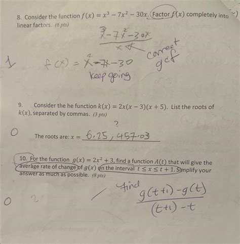 Solved 8 Consider The Function F X X3−7x2−30x Factor F X