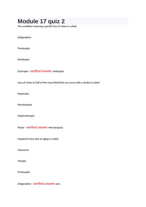 Module 17 Quiz 2 Questions And Answers Exams Medicine Docsity