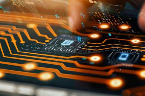 Glimpse Into The Heart Of Innovation Orange Circuitry Under A Glow Of