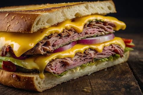 Closeup Of A Cuban Sandwich With Melted Cheese Realist Premium Ai